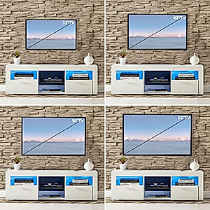 Goujxcy TV Stand for 55 inch TV with Storage - Entertainment Center for 55 inch TV, White Gloss TV Stand with LED Lights and 2 Drawer, Living Room TV Console Table Television Desk Stand