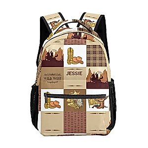 Custom Kid Backpack, Cowboy Western Life Personalized School Bookbag with Your Own Name, Customization Casual Bookbags for Student Girls Boys