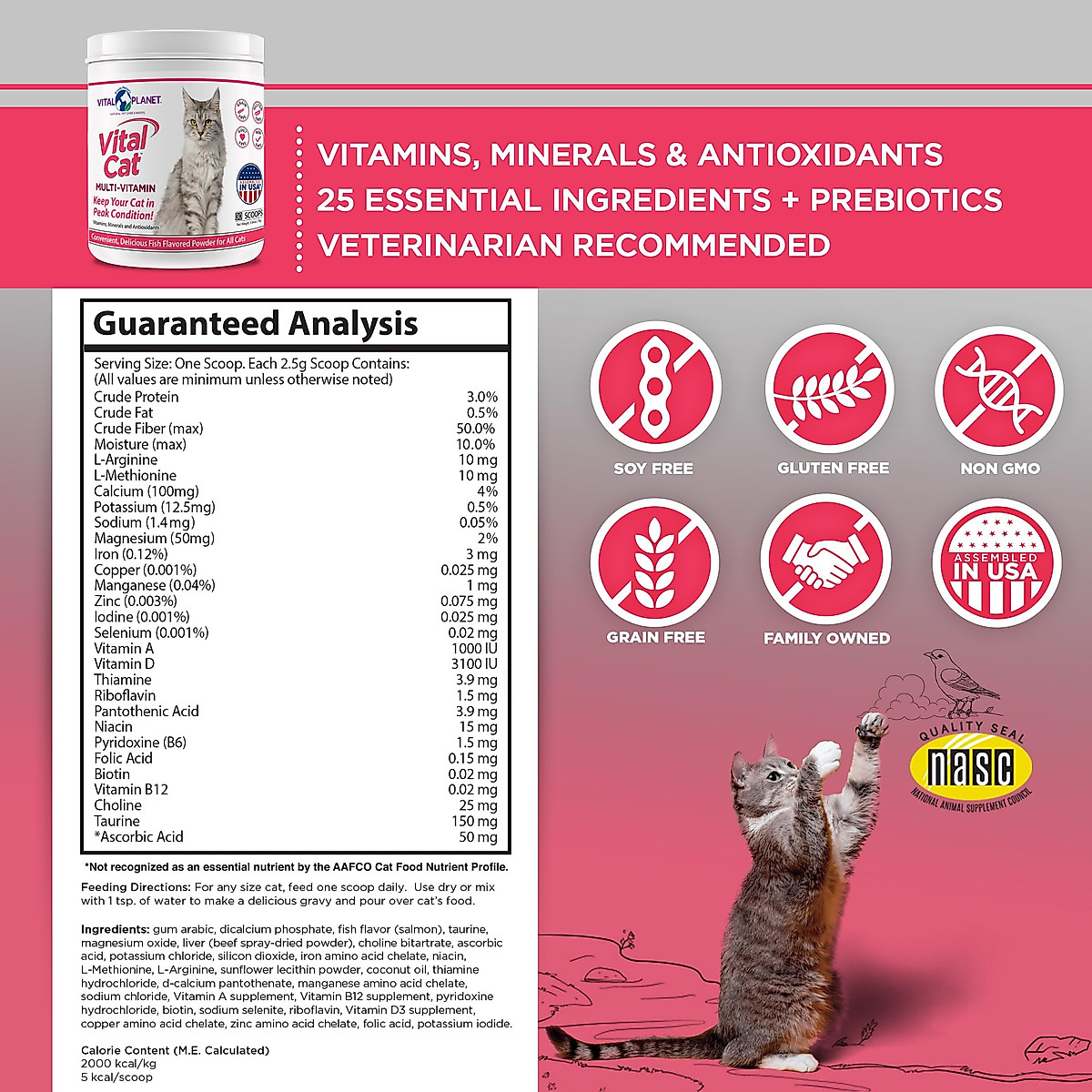Vital Planet - Vital Cat Multi Vitamin Mineral and Antioxidant Powder for Cats 75 gram 30 Servings