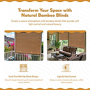 Radiance Core Free Bamboo Shades for Porch, Patio & Sunroom - Imperial Matchstick Bamboo Blinds for Light Filtering - Roll-Up Bamboo Blinds for Outside Mount - Brown - 60" x 72" - (1108119)