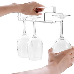 Wine Glass Rack, Under Cabinet Stemware Wine Glass Holder, Metal Hanging Glasses Hanger Organizer for Bar Kitchen (White)