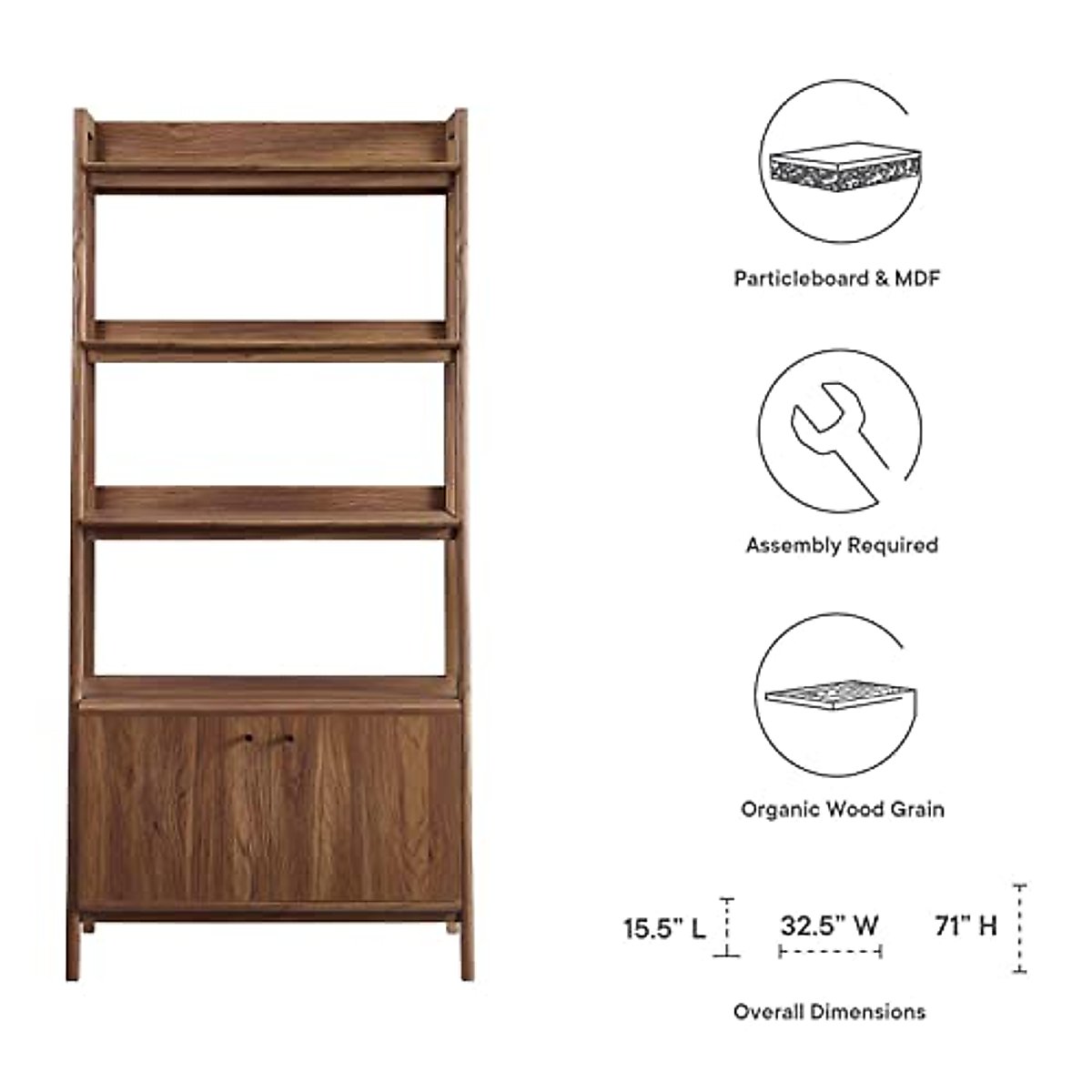 Modway 33" Bookshelf Display Case in Walnut