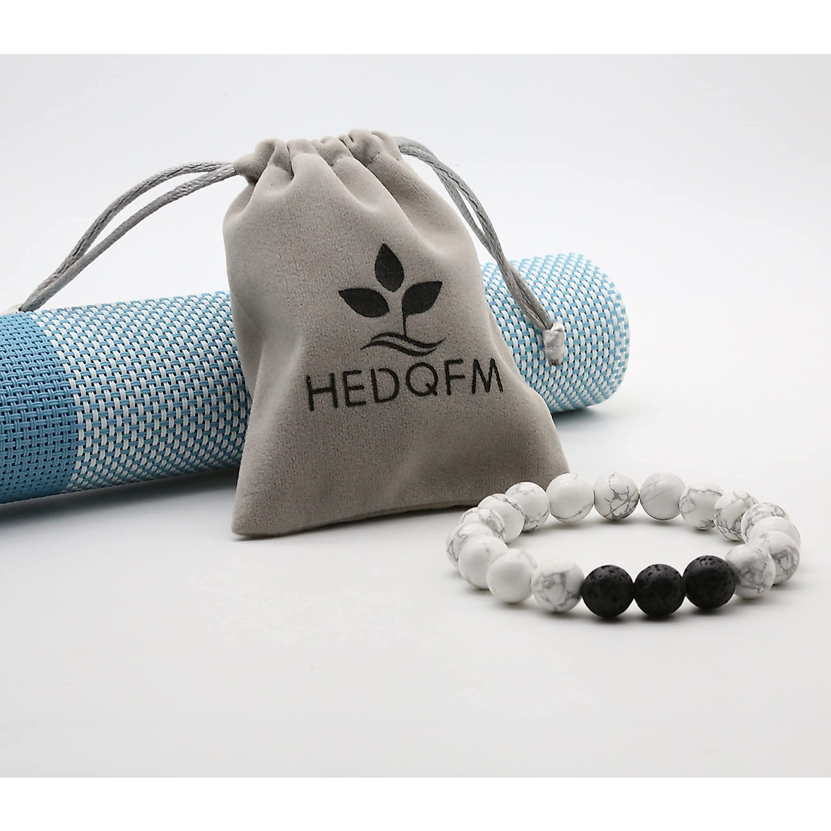 HEDQFM 2pcs 10mm Howlite bracelet Lava Bead Bracelets Natural Volcanic Rock Aromatherapy Essential oil Diffuser Bracelet White Turquoise Yoga Bangle Couples Men Women Gift