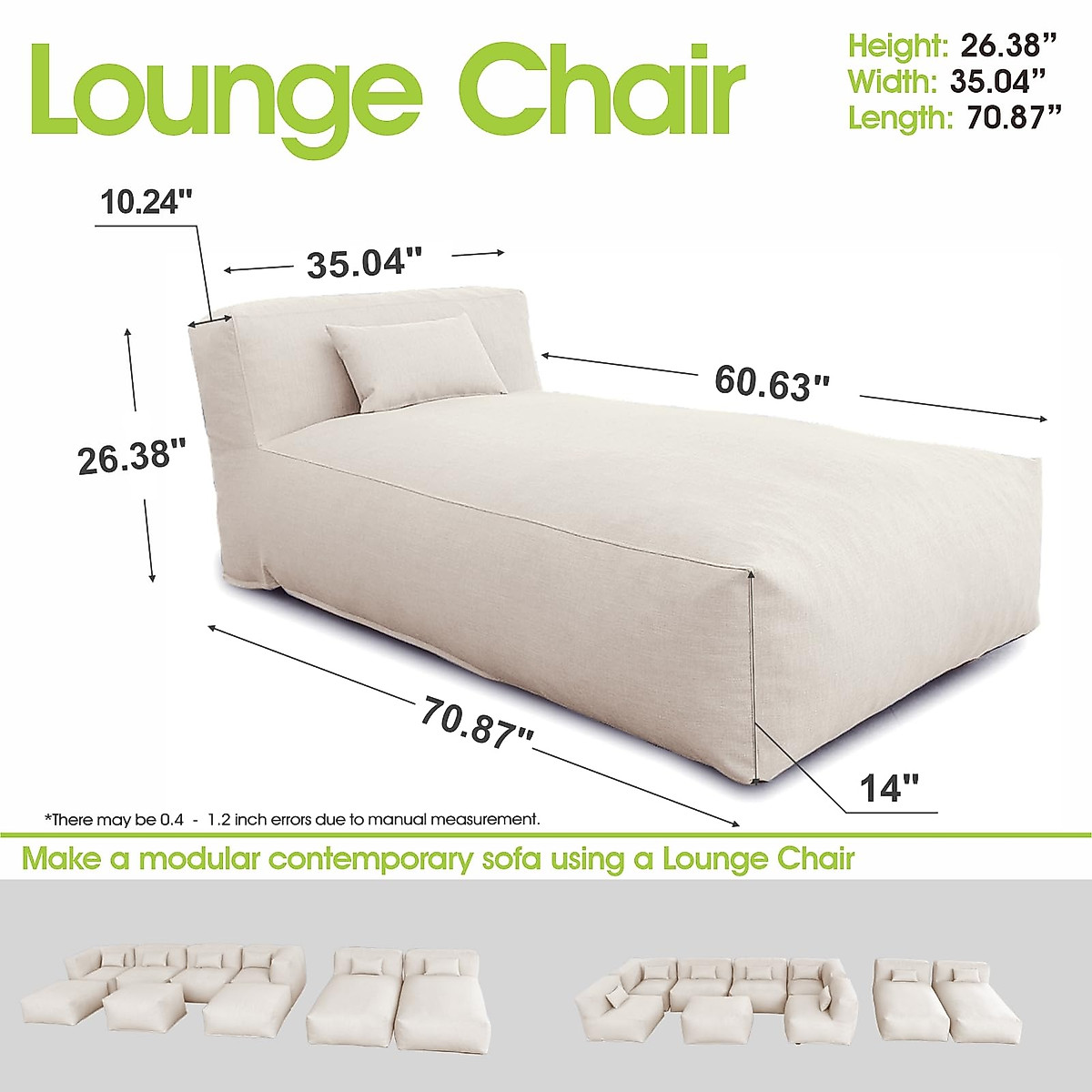 OPEAK Patio Furniture Set Bean Bag Chaise Lounge Chair Patio Daybed Furniture Outdoor Sofa Couch Pool Lounge Chairs High Density Foam Filling Modern Comfy Patio Couch (Light Beige)