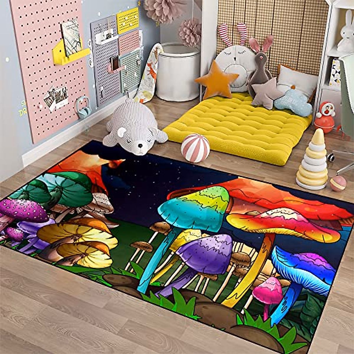 Jiospet Mushroom Rugs for Bedroom Large Cute Mushroom Rugs for Bedroom Trippy Mushroom Rugs for Bedroom Home Dining Living Room Decor Floor Mats, 5'×7'