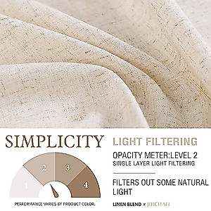 jinchan Beige Kitchen Curtains Linen Tier Curtains 45 Inches Farmhouse Cafe Curtains Light Filtering Flax Country Rustic Bathroom RV 2 Panels Crude