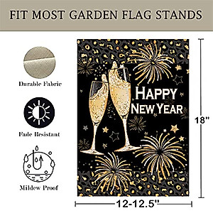 Artofy Happy New Year 2023 Eve Home Decorative Garden Flag, Yard Lawn Fireworks Outside Decor, Celebration Party Winter Outdoor Small Burlap Decoration Double Sided 12 x 18