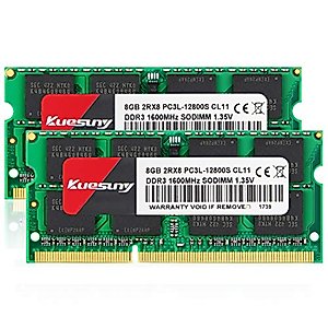 DDR3L 1600MHz Sodimm RAM 16GB Kit (8GBX2), PC3L-12800/PC3-12800s Memory 204 Pin 1.35V/1.5V CL11 Non-ECC Unbuffered 2RX8 Dual Rank for Laptop Notebook Upgrade DDR3 Sodimm