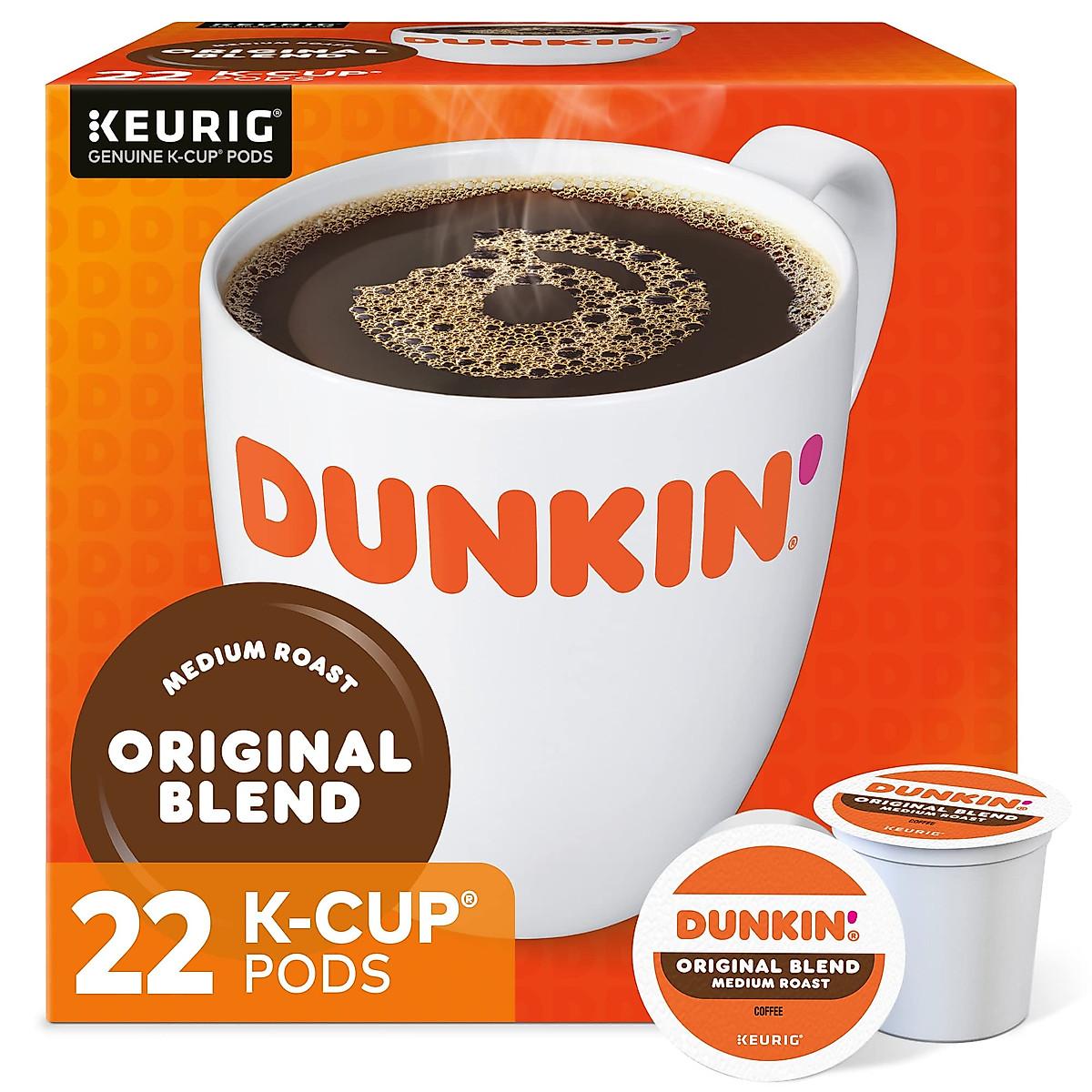 Dunkin Donuts Original K-Cup Pods, Original Blend, 22 Count (Packaging May Vary)