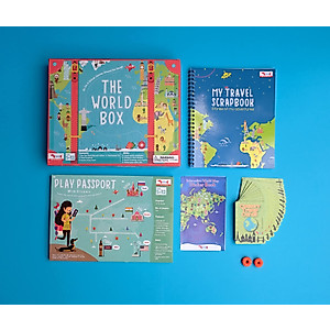 CocoMoco Kids World Map Game for Kids -Combo of 4 Activities - Learn Geography World Map Poster for Wall, Country Trump Cards for Kids, Fake Passport, Travel Scrapbook, Birthday Gift for Boys, Girls