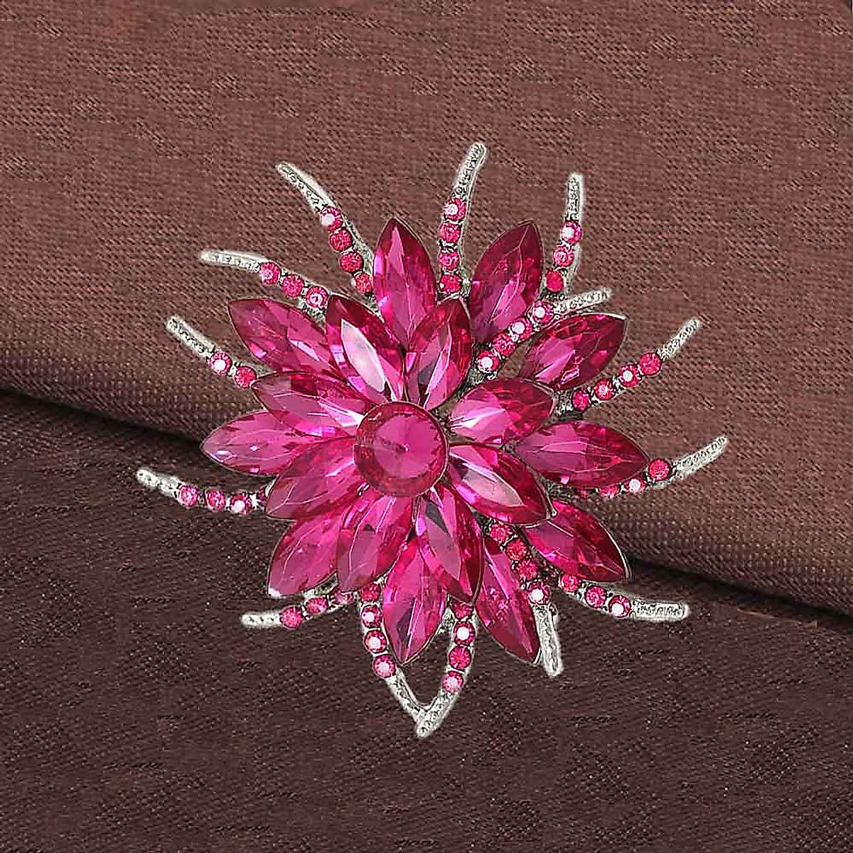 Ezing 4Pcs Pink Brooch Lot with Rhinestone Crystal Wedding Fashion Jewelry (Pink)