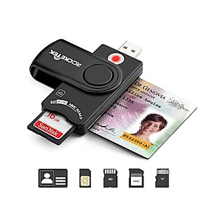 USB Smart Card Reader, Rocketek DOD Military USB Cac Memory Card Reader Compatible with Windows, Linux/Unix, MacOS X - Build In SDHC/SDXC/SD Card Reader and Micro SD Card Reader