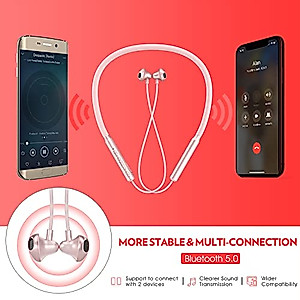 OINMELY Bluetooth Neckband Headphones V5.0 Cordless Earphones Sport Earbuds w/Mic 10Hrs Playtime Noise-Canceling Wireless Headset for Gym Running Compatible with iOS Samsung Android (Rose Gold)