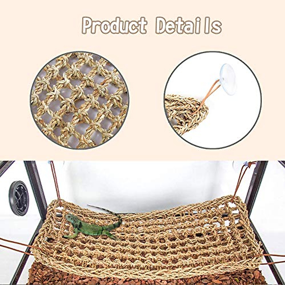 PINVNBY Bearded Dragon Hammock,Reptile Lizard Lounger Natural Seagrass Habitat Decoration Reptiles Tank Accessories Jungle Climber Vines Flexible Leaves Climbing Decor for Gecko Chameleon Snakes