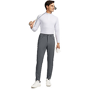 Men's Stretch Golf Pants with 6 Pockets Slim Fit Dress Pants for Men Travel Casual Work (Ink Grey, L)