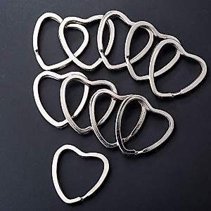 Heyous 10pcs Creative Flat Key Ring Silver DIY Metal Key Holder Keyring Keychain Hoop Loop Heart Shape