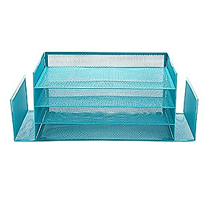Mind Reader Desk Organizer with 6 Compartments [4 Trays and 2 Side File Holders ] For Pen, Pencil, Mail, Magazines and Office Accessories (Turquoise)