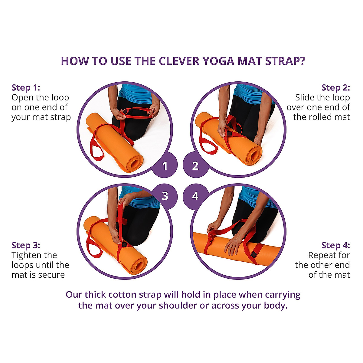 Clever Yoga Mat Strap Sling Adjustable Made With The Best, Durable Cotton – Comes With Our Special “Namaste” (Black)