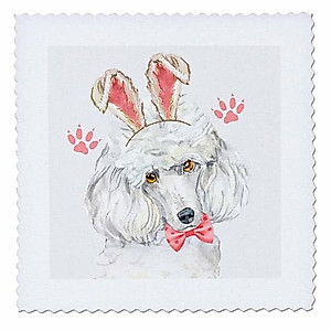3dRose Cute Easter Bunny Dog a Standard Poodle in Pink Ears and Bow - Quilt Squares (qs-378963-2)