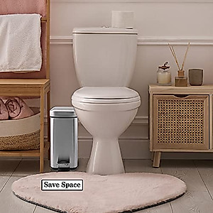 Camtcher Slim Trash Can and Toilet Brush Combo, Stainless Steel, 1.3 Gallon / 5 Liter, Rectangle Step Small Trash Can, Soft Close, Removable Plastic Bucket (1.3 Gallons and Toilet Brush)