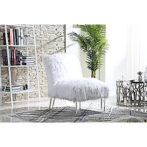 Iconic Home Fabio Accent Side Chair Sleek Stylish Faux Fur Upholstered Armless Design Acrylic Legs Modern Contemporary, White