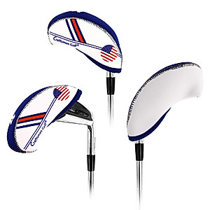 Craftsman Golf Wider Openings US Flag Neoprene Golf Club Head Cover Wedge Iron Protective Headcover for Most Brand Standard Iron Heads (White & Blue,wider opening)