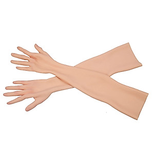 ZWSMS Silicone Crossdressing Gloves Realistic Female Skin Full Length Arm Hiding Scar Fake Hands Enhance ​Transgenders Cospl,Nude,with Fingernails