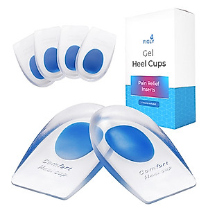 Figly Heel Cushions for Heel Pain Relief (4 Pack) - Gel Heel Cups Heel Pain Gel Heel Cushion Inserts Heel Pads Men Women Plantar Fasciitis Heel Cups Heel Inserts Men Shoe Heel Spur Relief Products