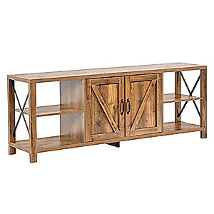 Catrimown 68” Wood TV Stand Farmhouse Entertainment Center with Barn Doors, Rustic Long TV Console Table for 75 Inch TV with Storage Shelves for TVs Up to 78", Rustic Oak