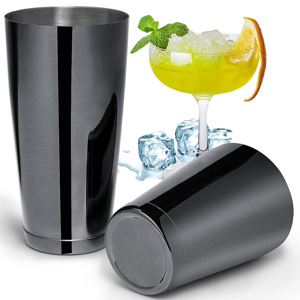 Stainless Steel Cocktail Shaker 2 Piece 18oz Unweighted & 28oz Weighted Professional Bartender Boston Shaker Drink Mixer for Bartending Essential Bar Tools - BLACK