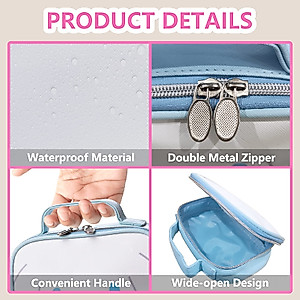 NGCJZF Kawaii Anime Makeup Bag, Cute Cartoon Cosmetics Bag, Mini Travel Toiletry Bag, Waterproof Reusable Faux Leather Makeup Accessories for Women (Blue)