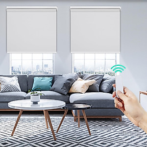 Allesin Motorized Roller Blinds with Remote Control for Windows, Blackout Smart Roller Shade, Battery Powered Electric Smart Blind (White,34" Wx72 H)