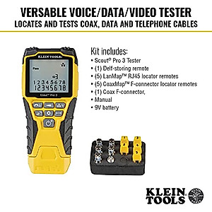 KLEIN TOOLS VDV501-851 Cable Tester Kit with Scout Pro 3 for Ethernet / Data, Coax / Video and Phone Cables, 5 Locator Remotes