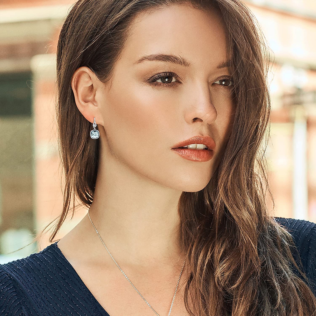 Gem Stone King 925 Sterling Silver Simulated Aquamarine Dangle Earrings For Women (11.00 Cttw, March Birthstone, Cushion Cut 30X12MM)