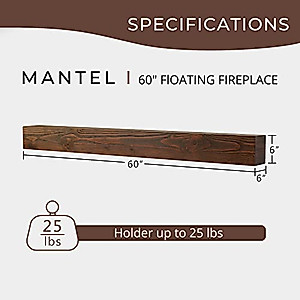 WELLAND 60 - Inch Fireplace Mantel Shelf, Real Wood Floating Wall Shelf, Walnut Color, Pinewood
