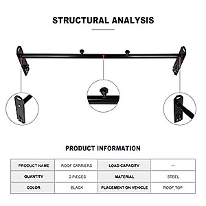 ECCPP Adjustable Van Ladder Rack Hightop 2 Bars Roof Rack fit for Chevy Express 2500 for Dodge for Ford E-250/350 for GMC Savana with Rain Gutters Heavy-Duty Steel Pickup Truck Ladder Rack