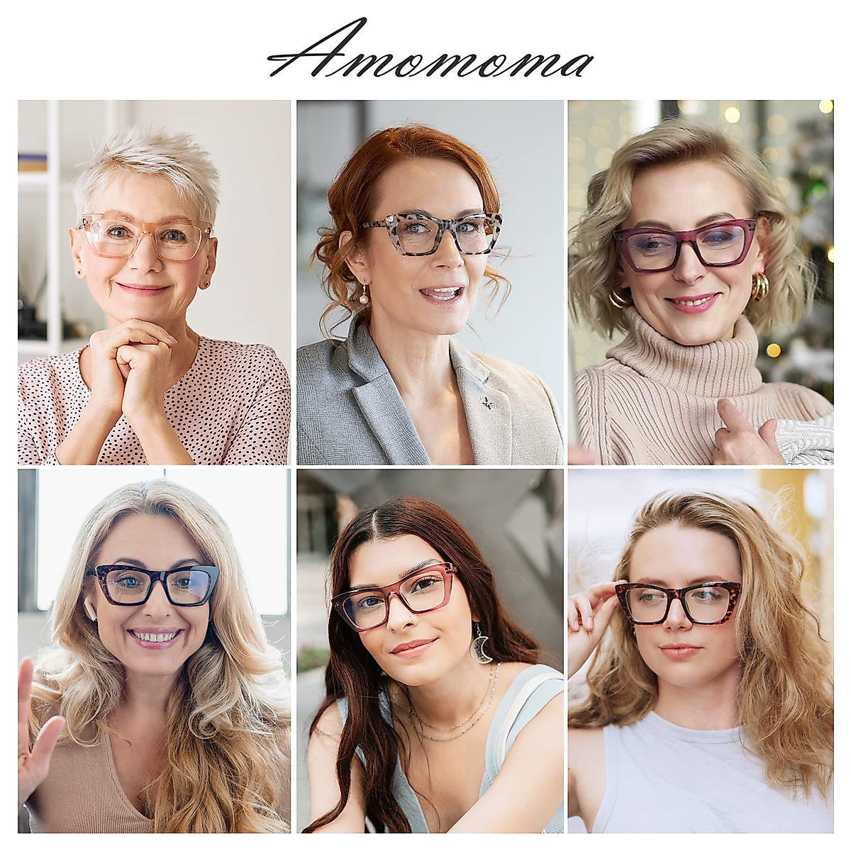 AMOMOMA Oversized Reading Glasses for Women,Trendy Cat eye Blue Light Computer Reader AM6028C1+C2+C3 1.5X