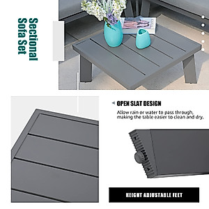 Soleil Jardin 4-Piece Outdoor Patio Furniture Set L-Shaped Aluminum Sectional Sofa with Coffee Table All-Weather Patio Conversation Set with Cushions, Dark-grey