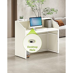 LITTLE TREE 47-Inch Reception Desk with Counter, White Front Desk Reception Room Table, Retail Counter for Checkout, Modern Welcome Desk for Lobby, Office, Beauty Salon