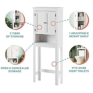 Zenna Home Custom Suite Over the Toilet Storage, 2-Door Bathroom Spacesaver, Cabinet with 3 Tiers of Storage, White