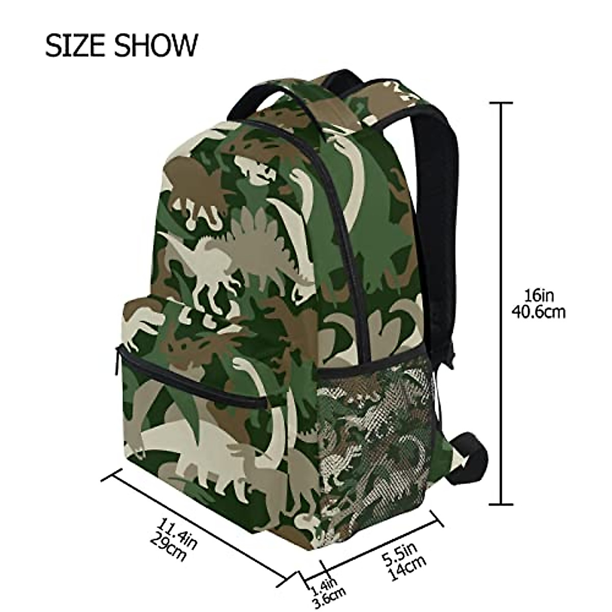 SUABO Laptop Backpack, Camouflage Dinosaur College Students Bookbags Notebooks Backpack Travel Hiking Daypack