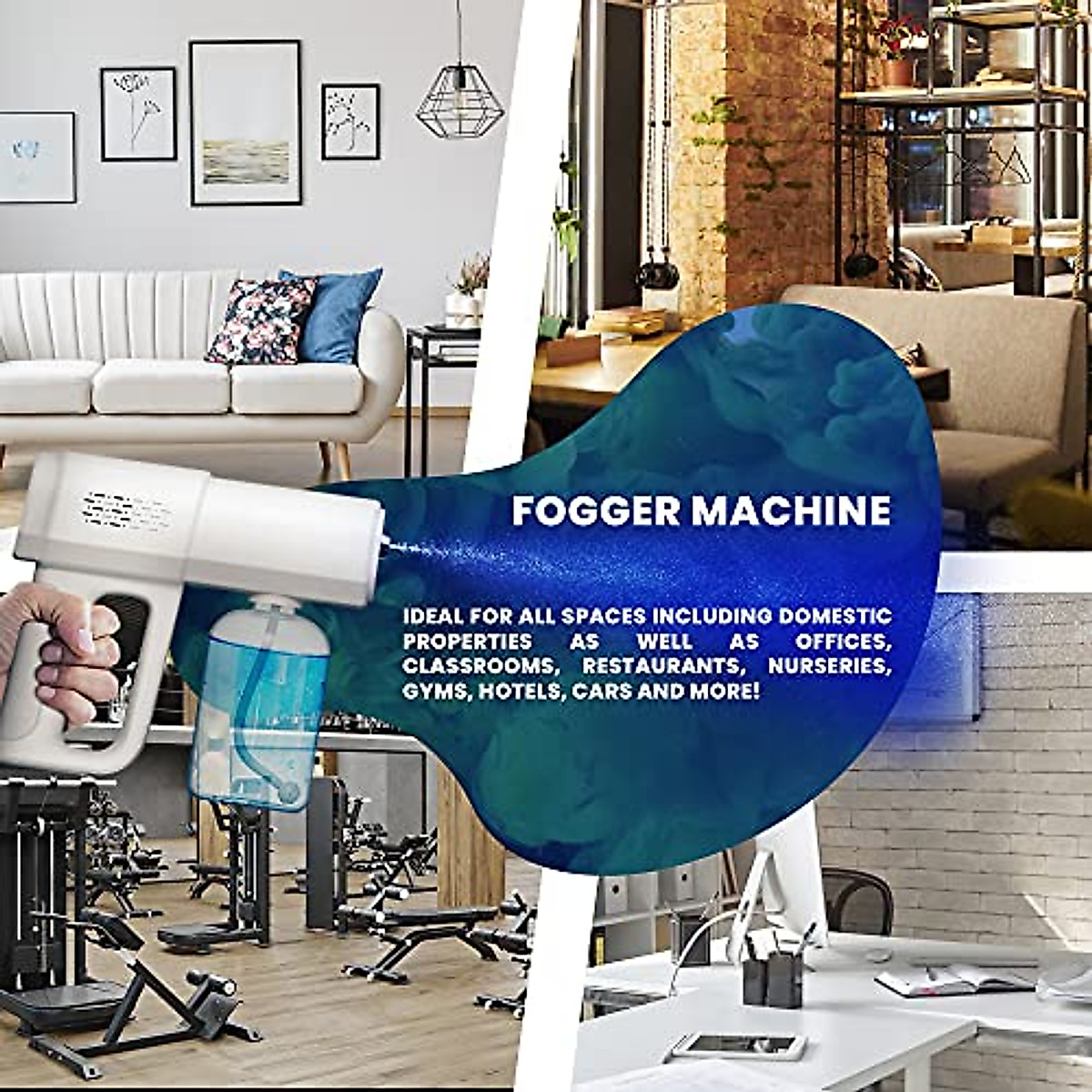 NORDMOND Professional Disinfectant Fogger Machine, Sanitizer Sprayer. Electrostatic ULV Atomizer & Cordless Handheld Nano Steam Gun – Rechargeable Spray Gun with Blue Light for Touchless Sanitization