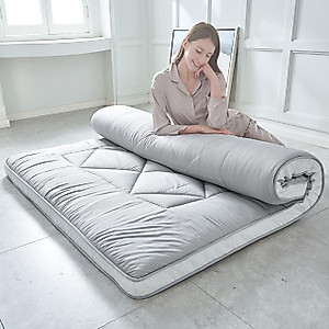 Heimorn Japanese Floor Mattress Futon Mattress, Thicken Sleeping Mattress Foldable & Portable Roll up Camping Mattress with Dust-Proof Cover, Gray Full,Grey