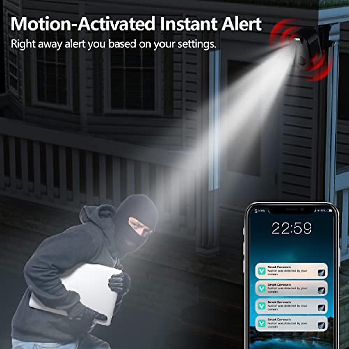 Security Cameras Wireless Outdoor 1080P Battery Powered WiFi Cameras Color Night Vision 2-Way Talk Motion Detection Spotlight/Siren for Home Security Cloud/SD Storage Waterproof indoor camera(Black)