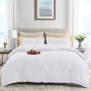 SNOWMAN Duvet Cover Queen Size,3 Pieces Bedding Sets,1200Thread Count 100% Egyptian Cotton Comforter Cover with 2 Pillowcases Ultra Soft&Breathable(White,90x90Inches)
