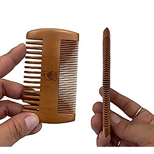 G.B.S 2-Sided Beard Comb Natural Wood Durable. Anti-Static Pocket Comb Fine Toothed Great for Balm Oil Wax Soften Tame Style Multi Purpose Curly, Thin, Thick & Mustache