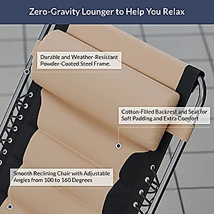 BELLEZE Oversized Zero Gravity Chair Set of 2, XL Padded Recliner Folding Adjustable Outdoor Patio Lounge Chair with Headrest, Cup Holder, Side Tray for Lawn, Camping, Backyard - Tan