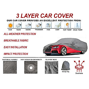 SBU 3 Layer All Weather Car Cover Compatible for Ferrari F-40 Vehicle Model Years 1987-1992 Breathable auto Protection