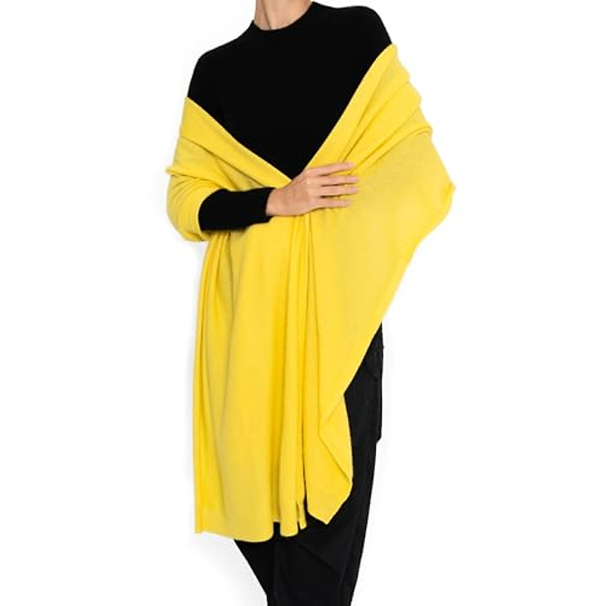 ENETIX Women's Cashmere Wool Oversized Shawl Wrap, Solid Color Pashmina Ultra Soft Stole Scarf for Women with Gift Box (Yellow)