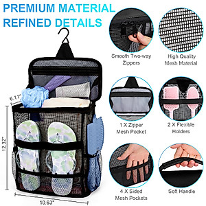 Dorm Room Essentials for College Students Girls Boys Guys, Large Capacity Mesh Shower Caddy Portable with Hanging Hook, Quick Dry Shower Bag for Camping, Beach Essentials, Birthday Gifts for Women Men